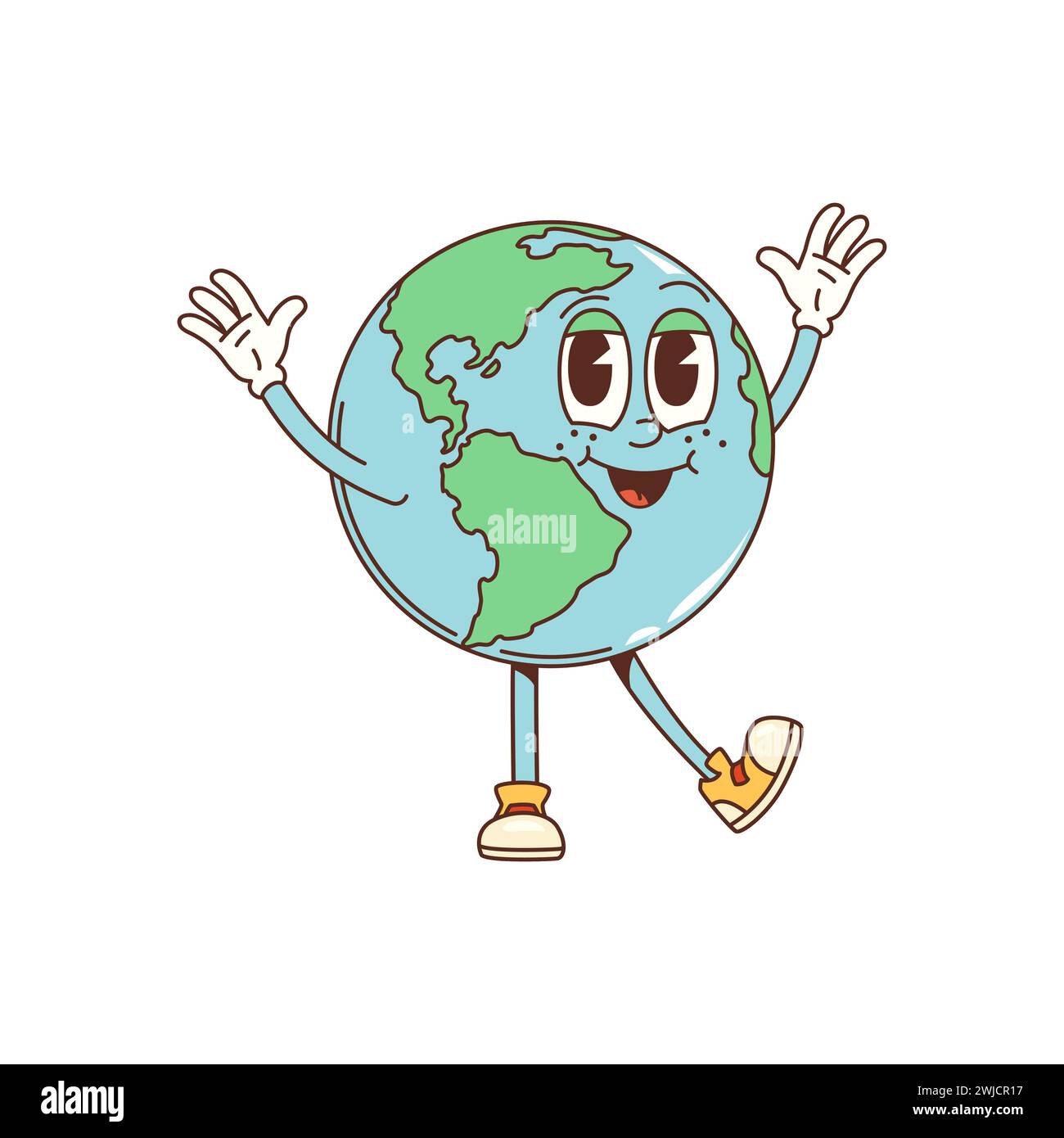 Cartoon groovy globe character. Isolated vector vibrant Earth planet ...