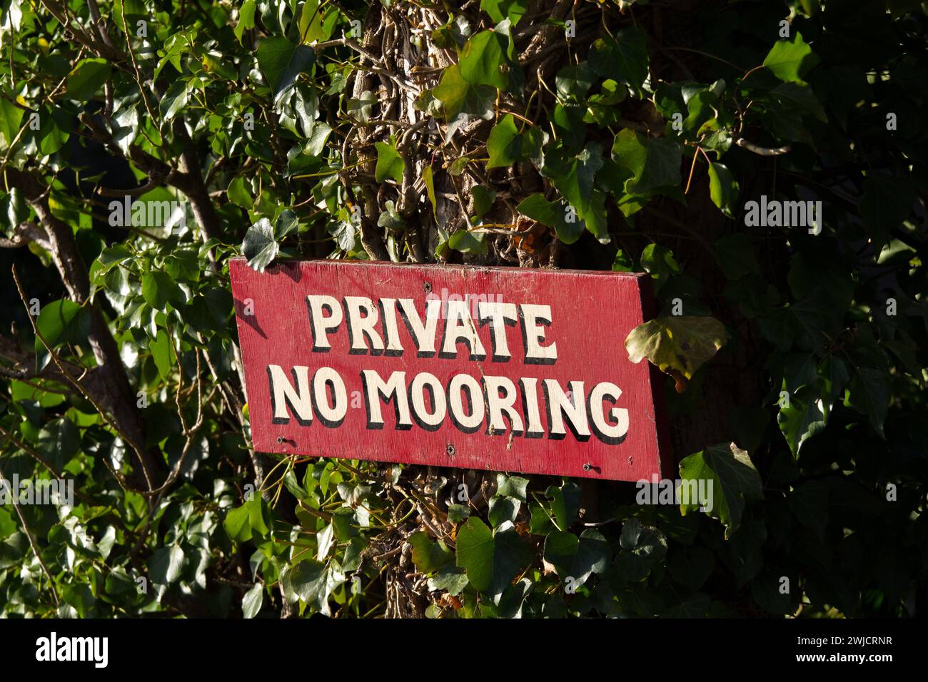 Private canal side mooring sign on the Kennet and Avon canal ...