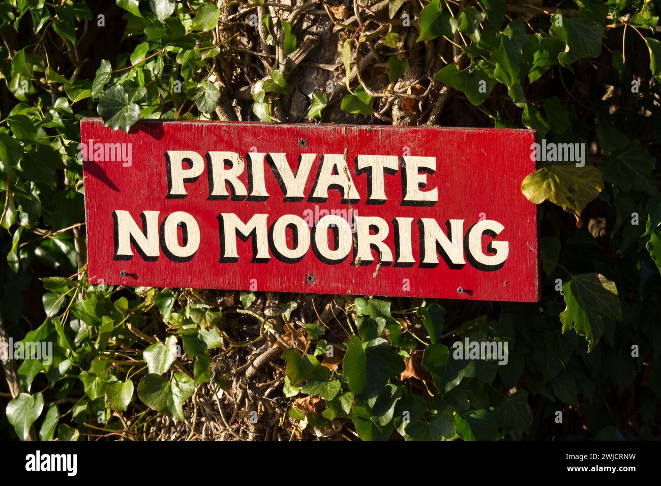 Private canal side mooring sign on the Kennet and Avon canal ...