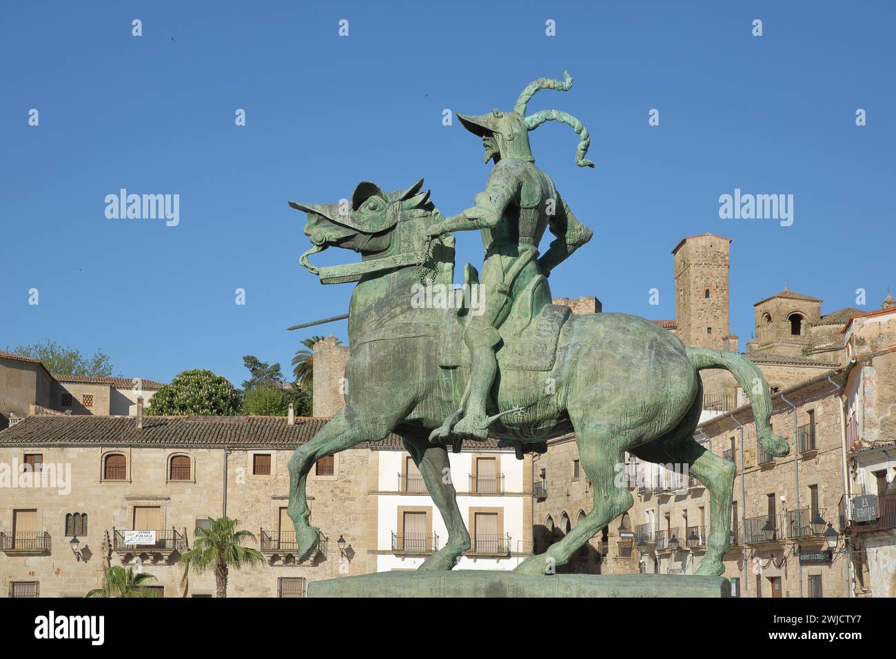 Monument with equestrian figure, knight with armour and helmet, Estatua ...