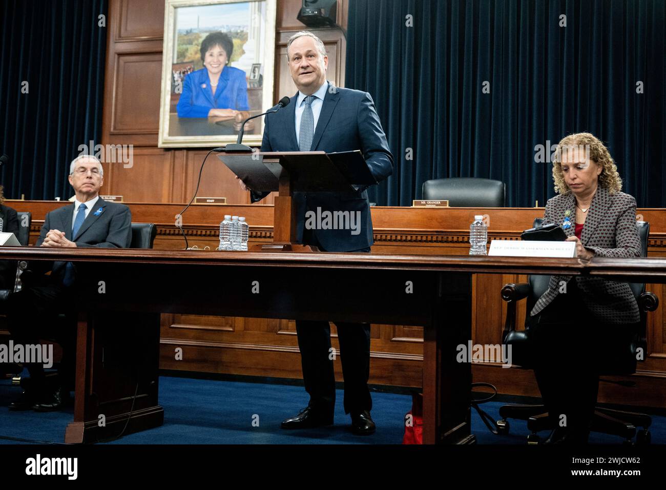 Second Gentleman Doug Emhoff speaking at an event to highlight the ...