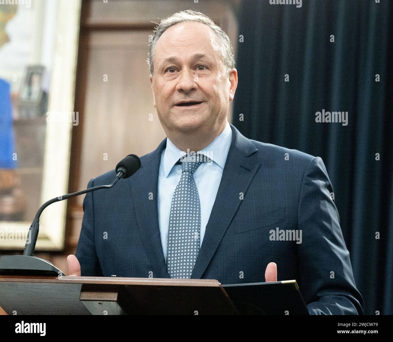 Washington, United States. 14th Feb, 2024. Second Gentleman Doug Emhoff ...