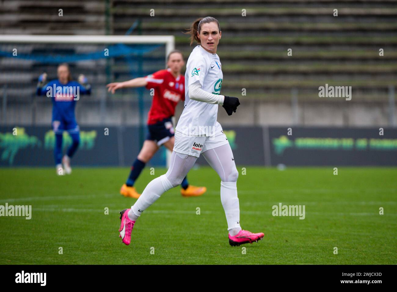 Lea Le Garrec of FC Fleury 91 reacts during the Women's French Cup ...