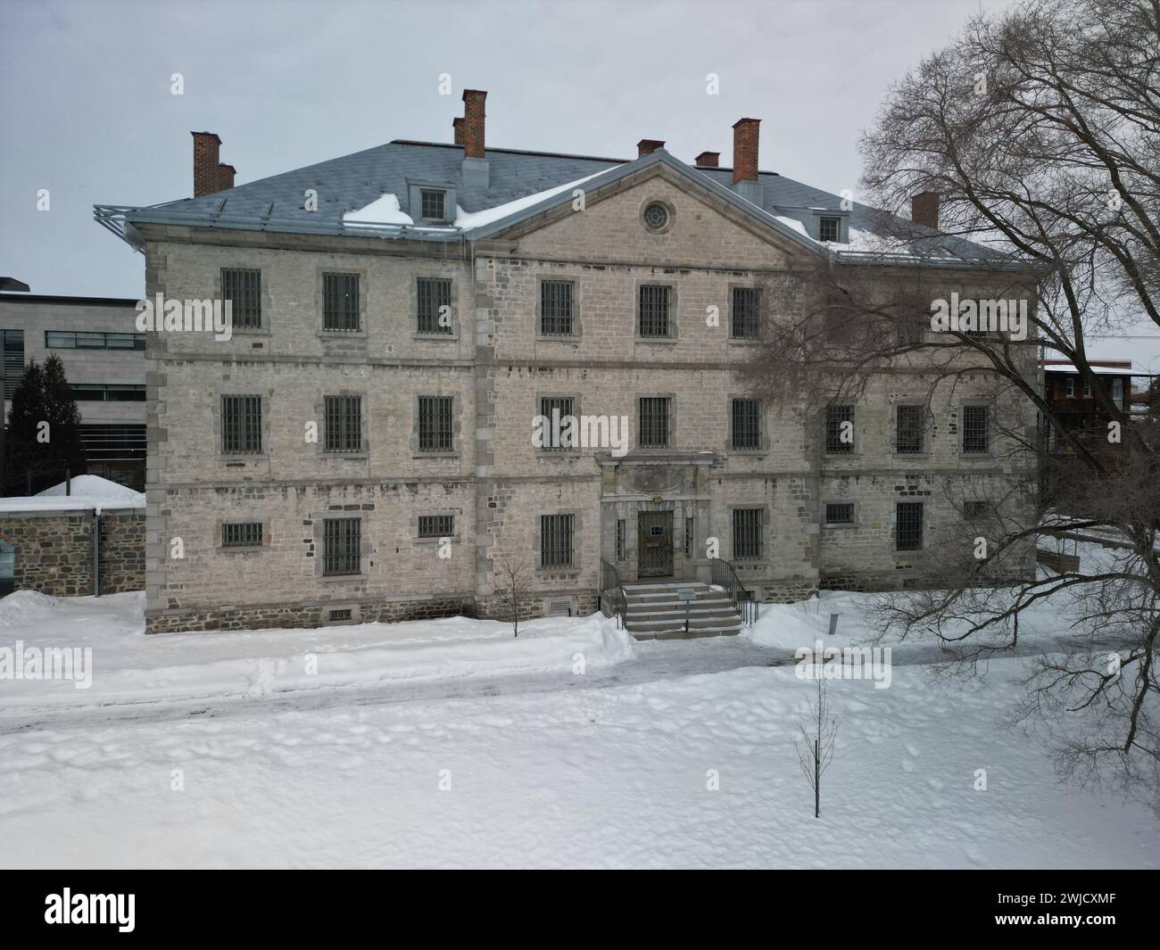 The old Vieille prison de Trois-Rivieres jail surrounded by snow Stock ...