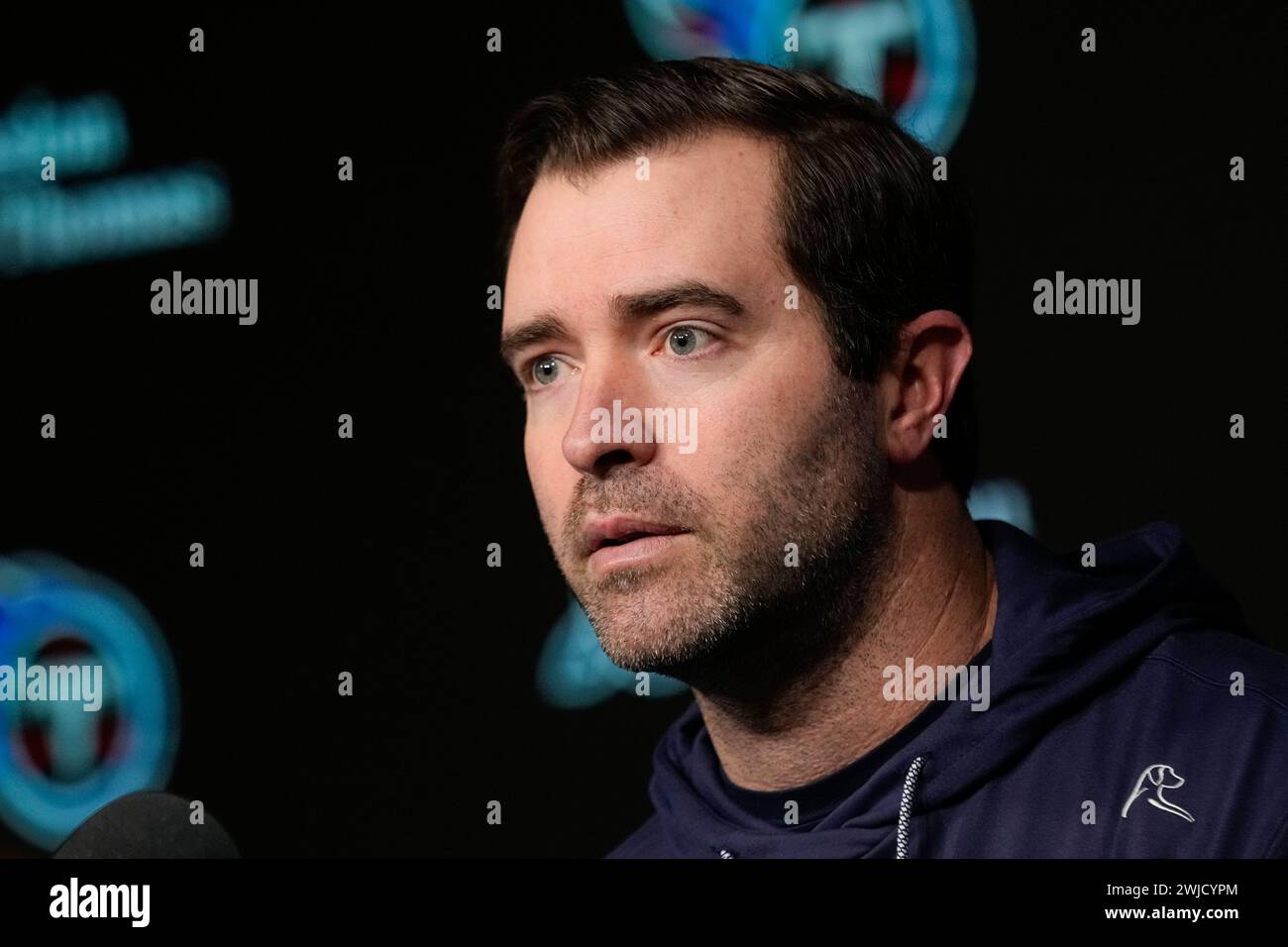 Tennessee Titans head coach Brian Callahan responds to questions during ...