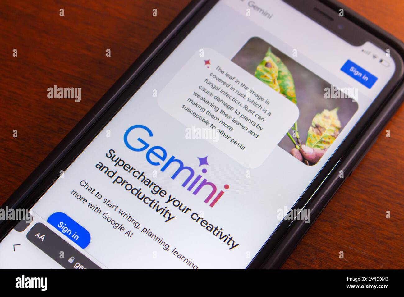 Google Gemini website seen in an iPhone screen. Gemini is a family of ...