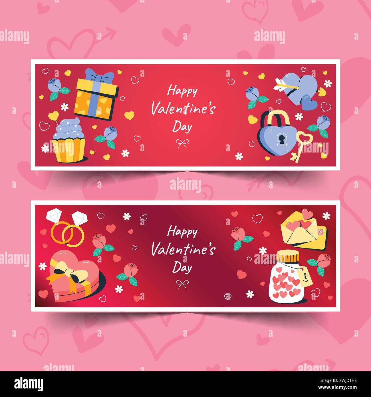 flat valentine s day horizontal banner template design vector ...