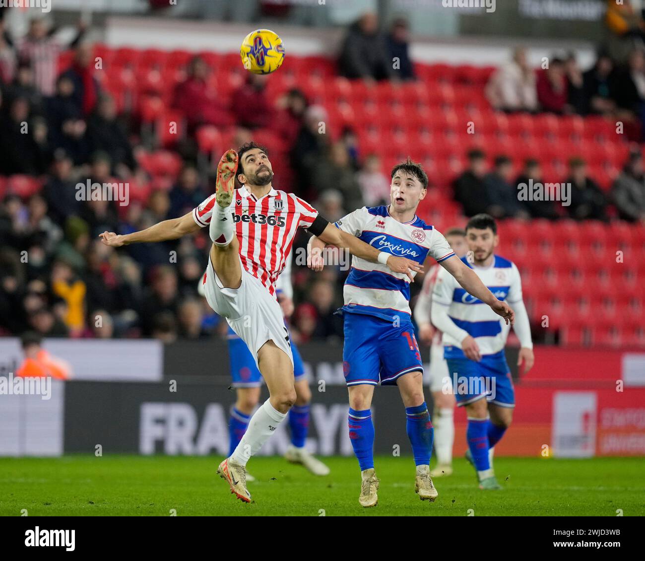 Stoke On Trent, UK. 14th Feb, 2024. Mehdi Léris of Stoke City controls ...