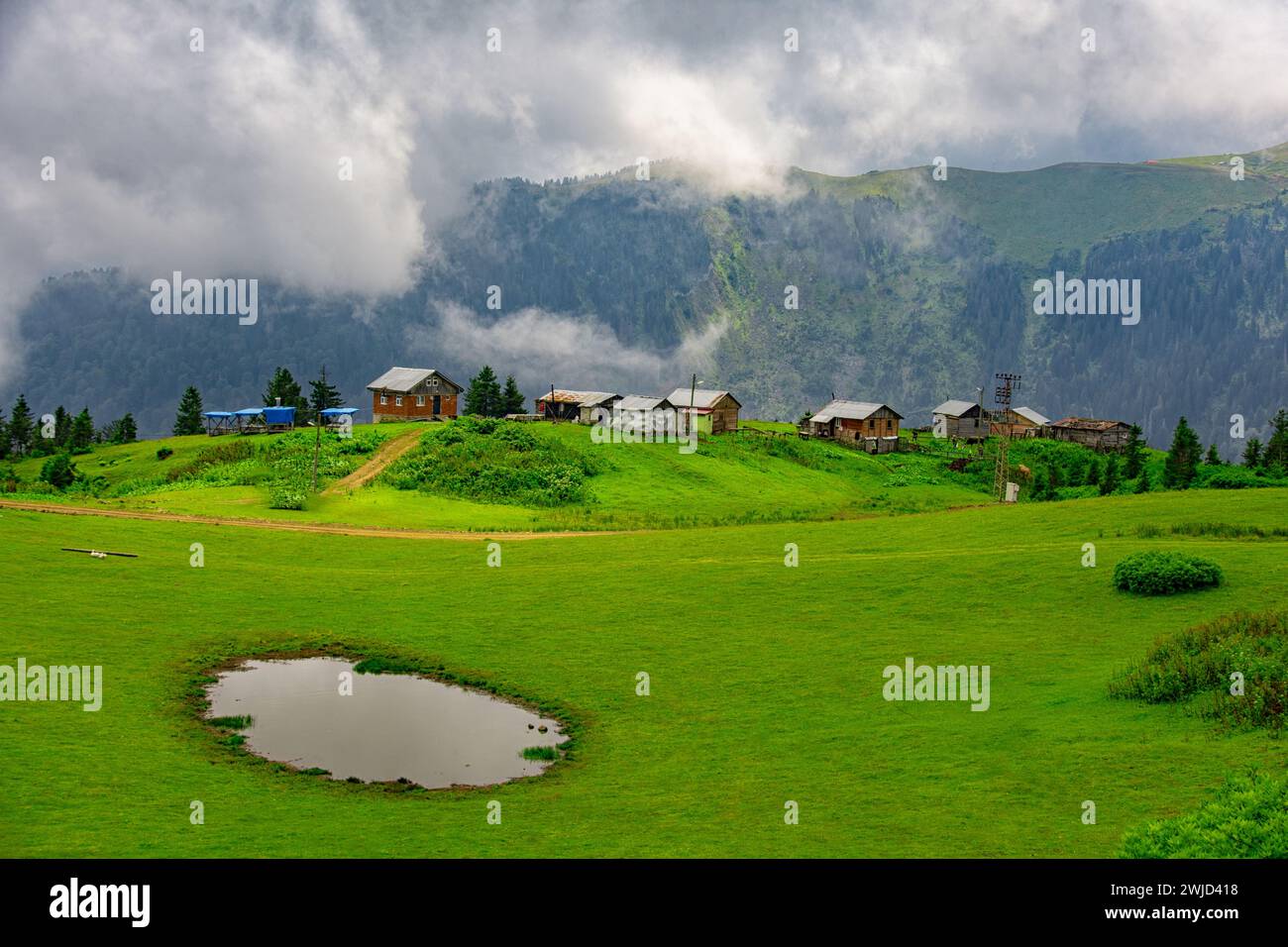 Aerial view of Badara Plateau and its traditional houses. Landscape ...