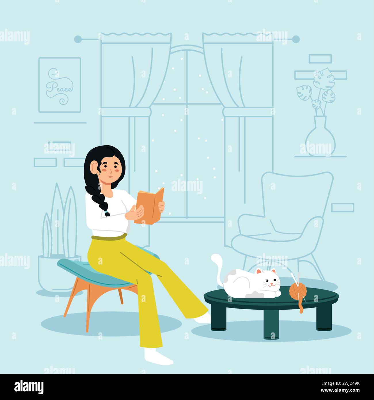 Relaxed woman reading a book Hygge concept Vector Stock Vector Image ...