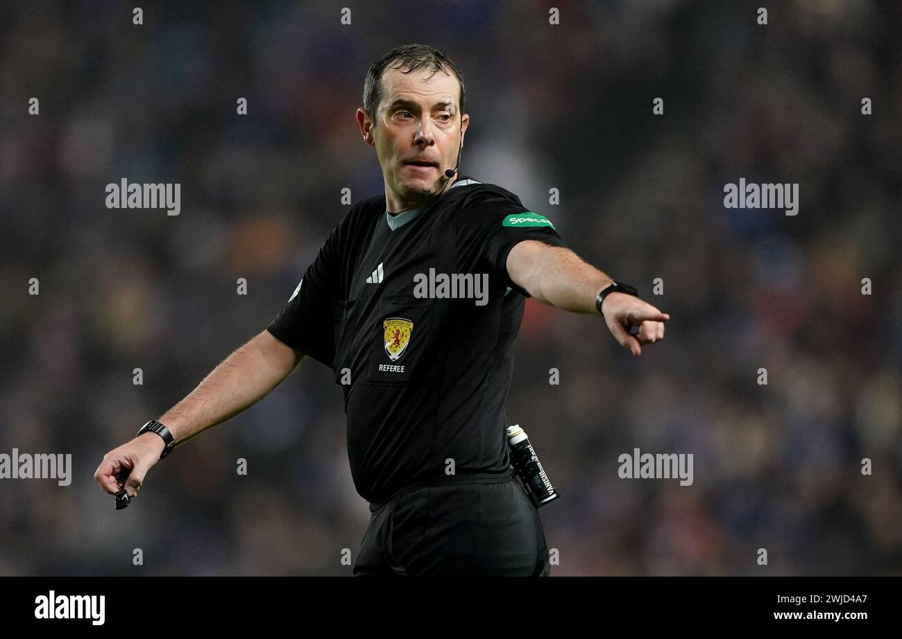 Referee Alan Muir during the cinch Premiership match at Ibrox Stadium ...