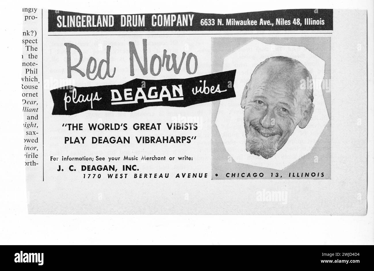 An advertisement for Deagan vibes featuring jazz star Red Norvo. From a ...