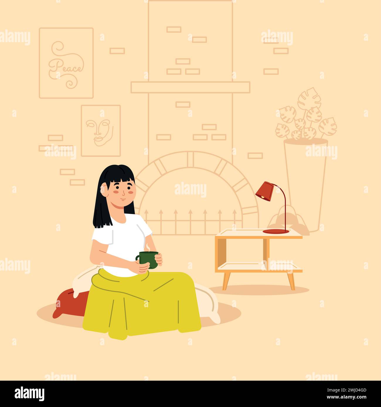 Relaxed woman taking a coffee cup Hygge concept Vector Stock Vector ...