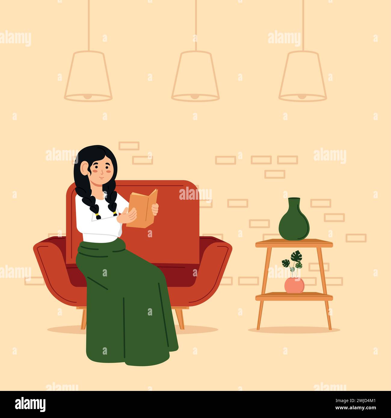 Relaxed woman reading a book Hygge concept Vector Stock Vector Image ...