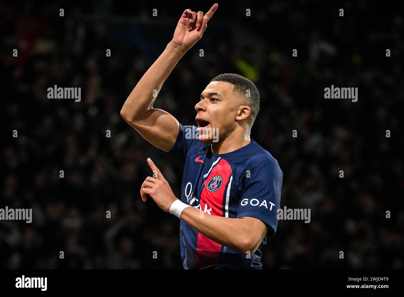 Kylian MBAPPE of PSG celebrates his goal during the UEFA Champions ...