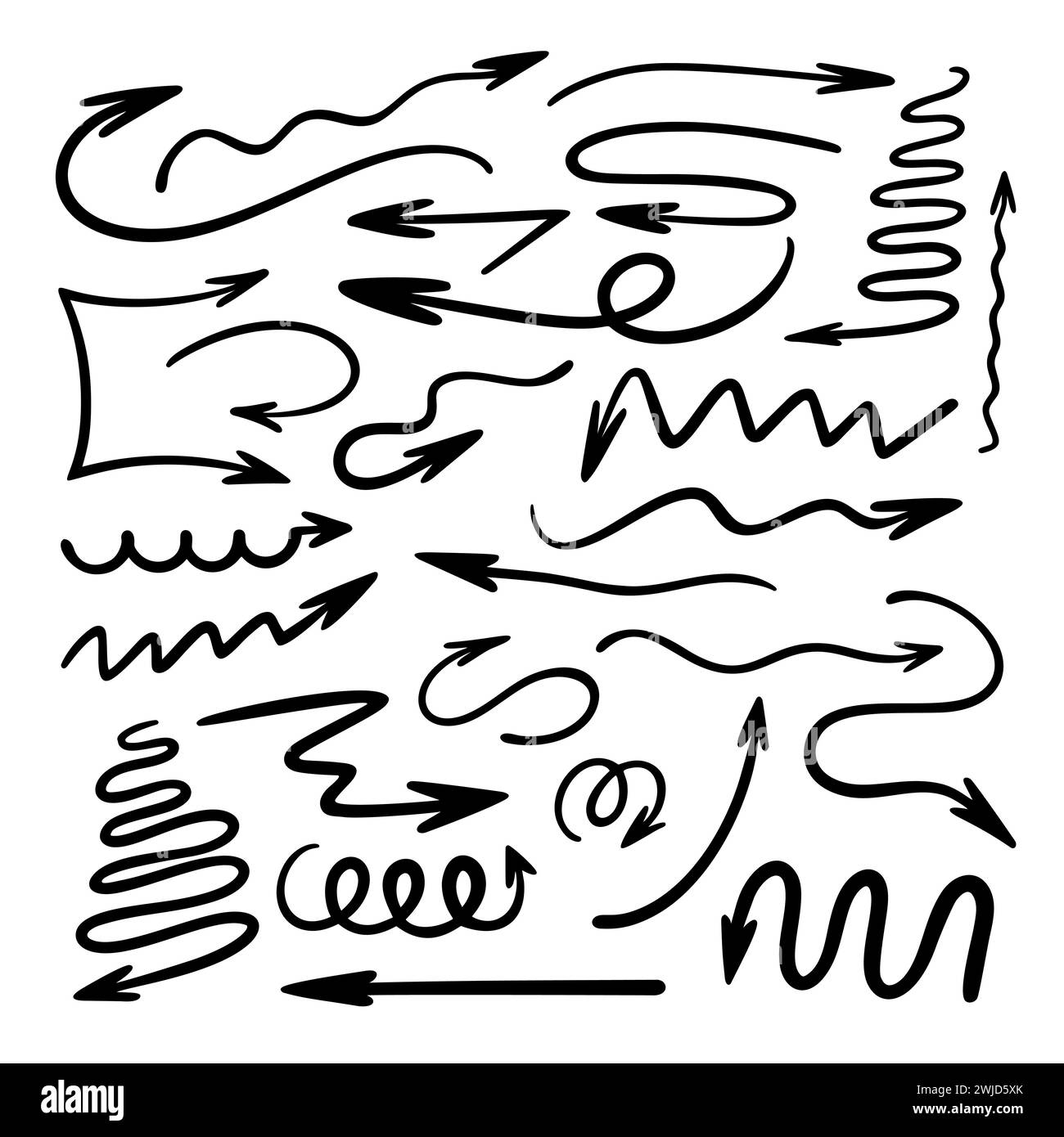 Arrows set simple hand drawn vector illustration, free form curved ...