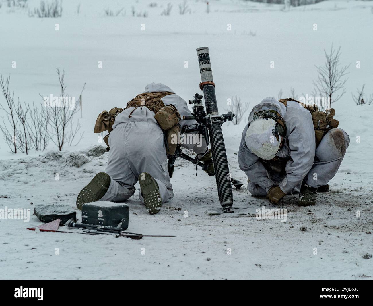 Norwegian Army soldiers with the 1st Armoured Battalion fire a 81 mm ...