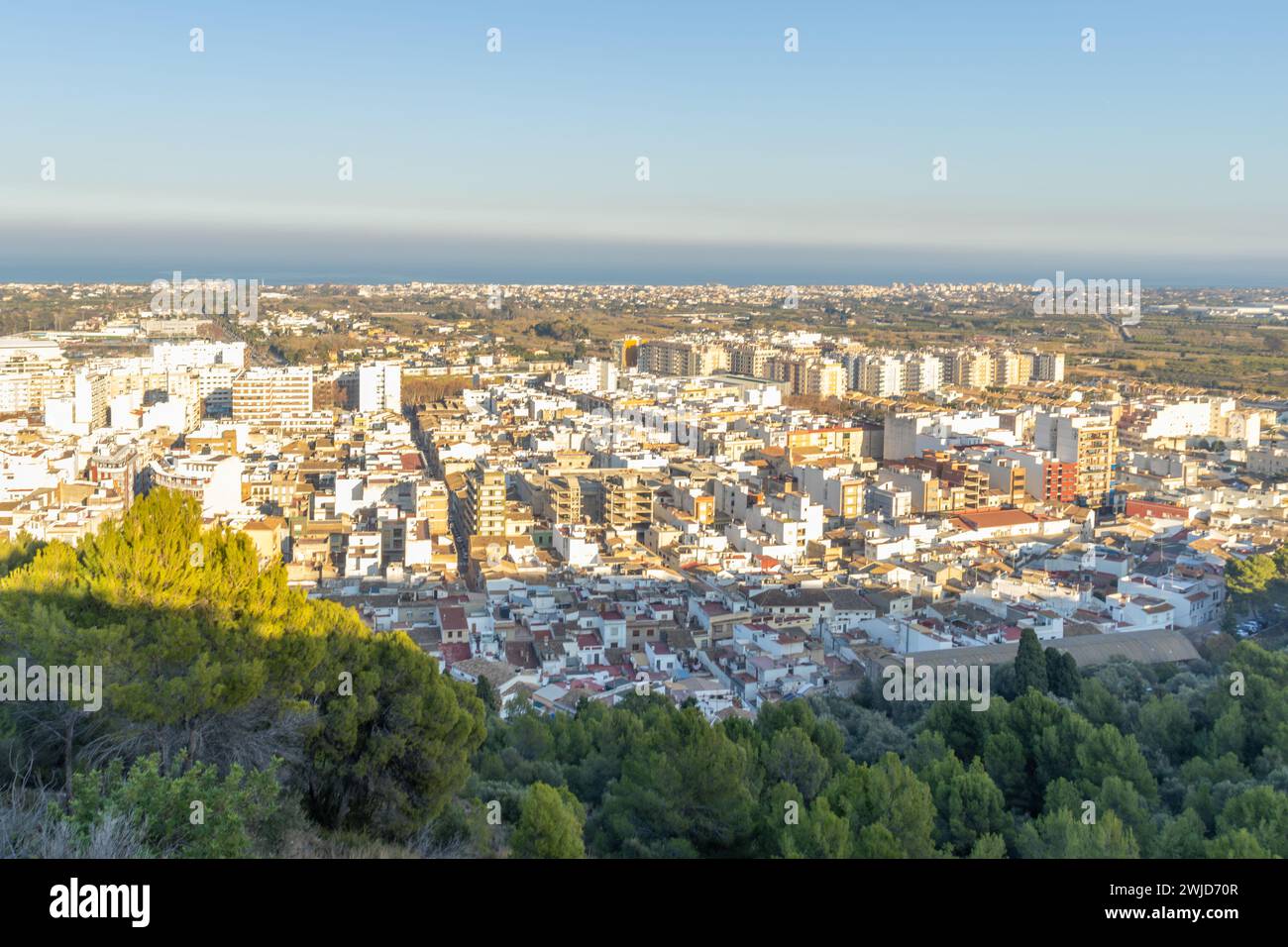 Morning Light on Oliva: Aerial View from Santa Ana Castle Ruins Stock ...