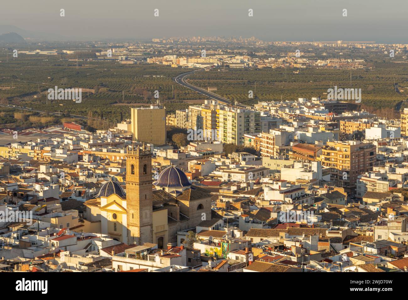 Oliva from Above: Santa Ana Castle Ruins and Parroquia San Roque Stock ...
