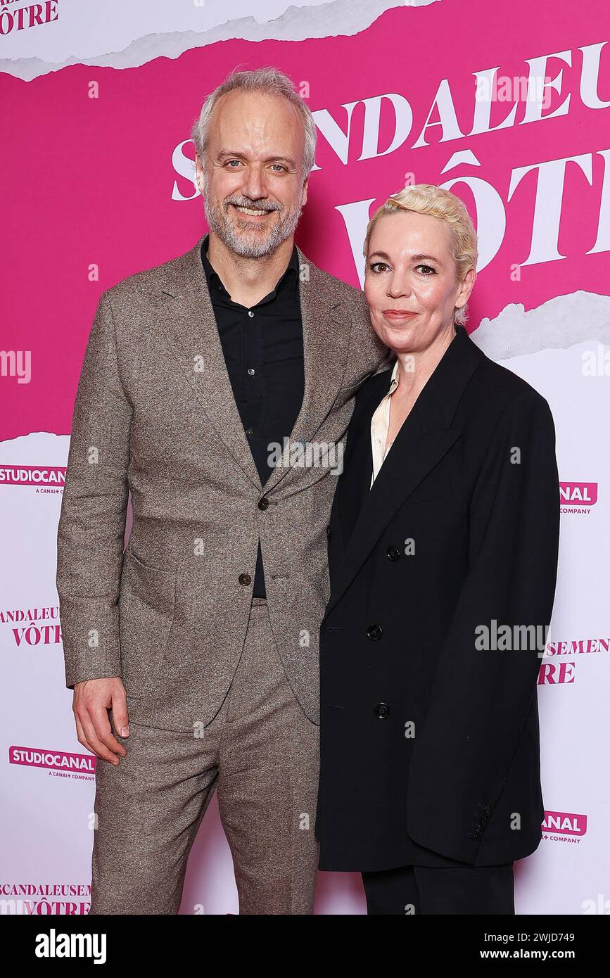 Paris, France. 14th Feb, 2024. Ed Sinclair and Olivia Colman attend the ...