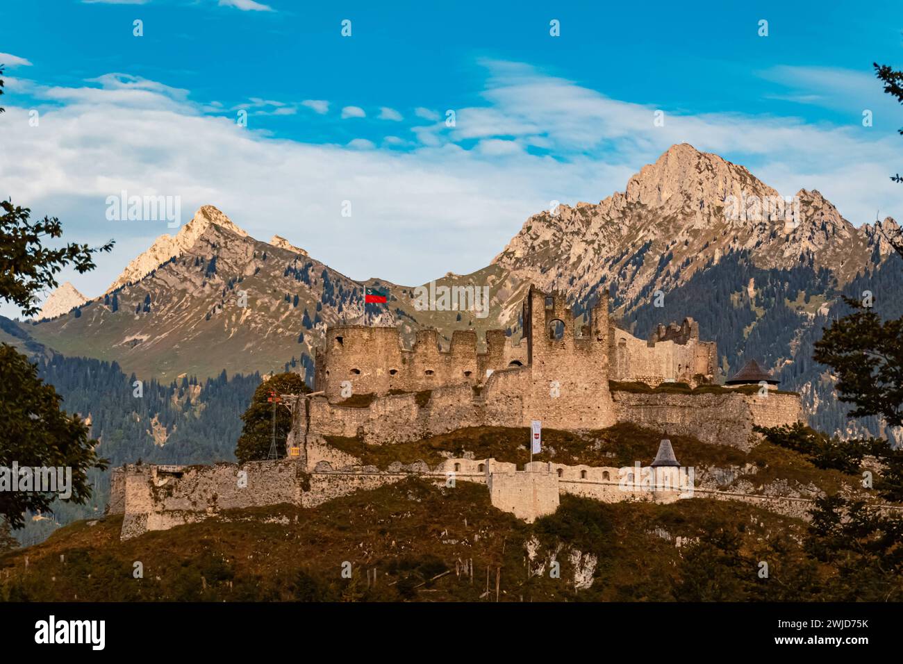 Alpine summer view at the famous Highline 179 suspension bridge and the ...