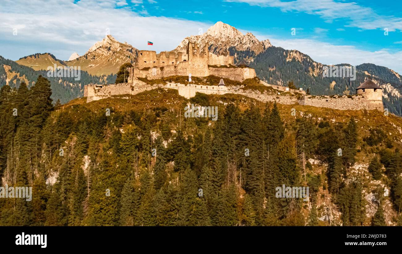 Alpine summer view at the famous Highline 179 suspension bridge and the ...