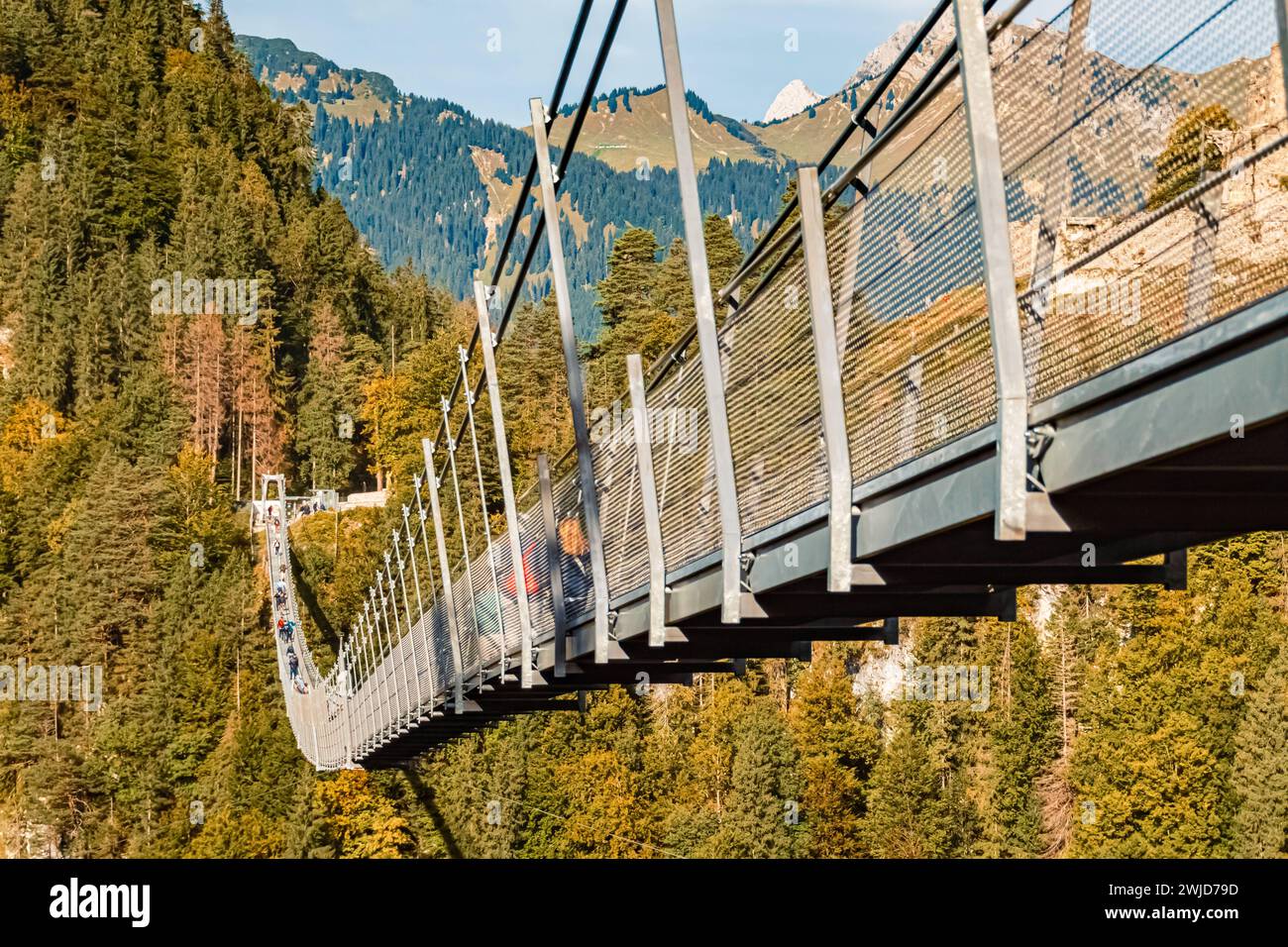 Alpine summer view at the famous Highline 179 suspension bridge and the ...