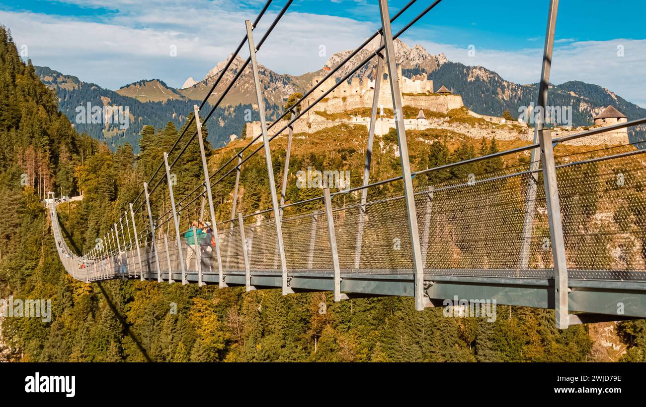 Alpine summer view at the famous Highline 179 suspension bridge and the ...