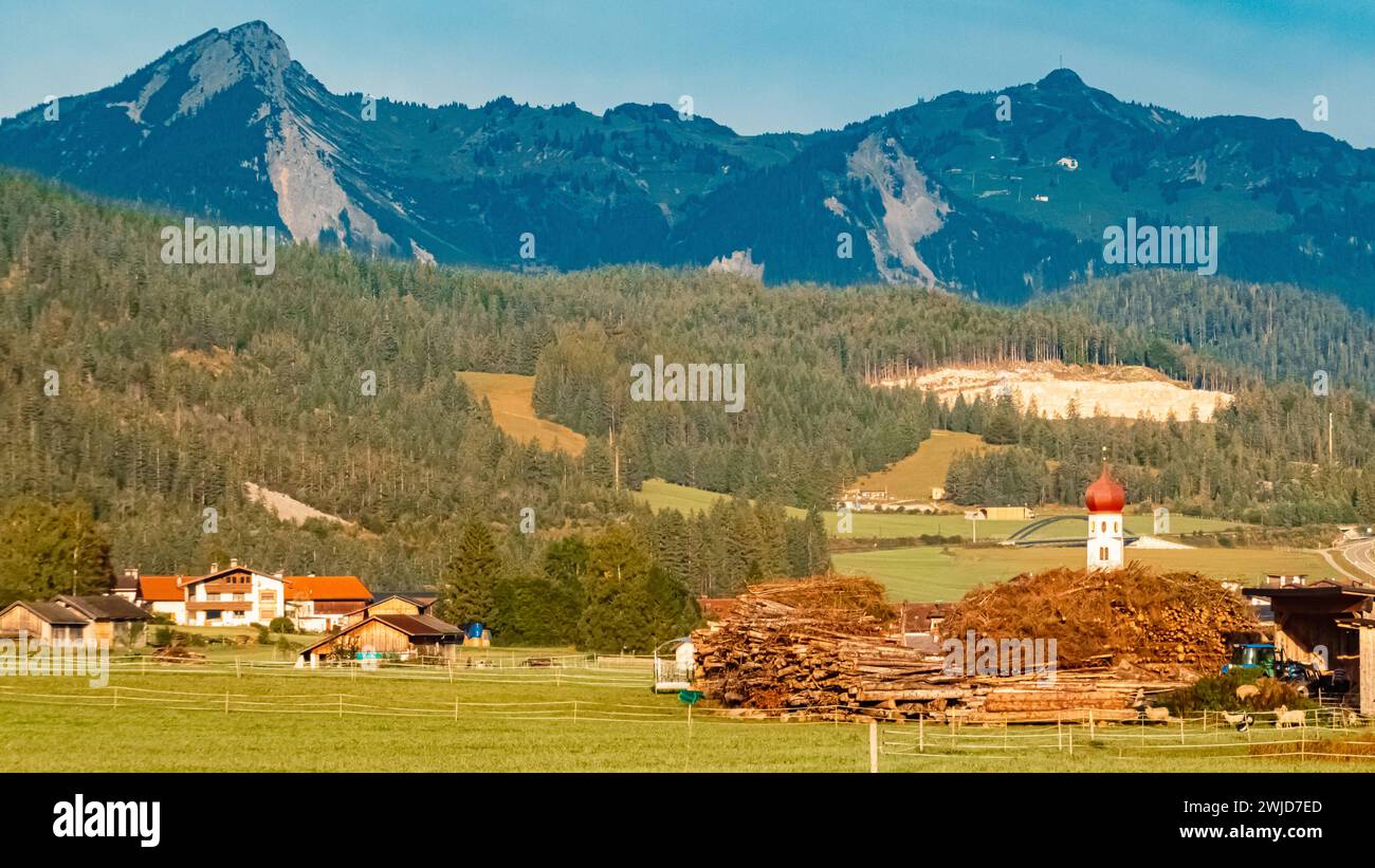 Alpine summer view with a church near Heiterwang, Reutte, Tyrol ...