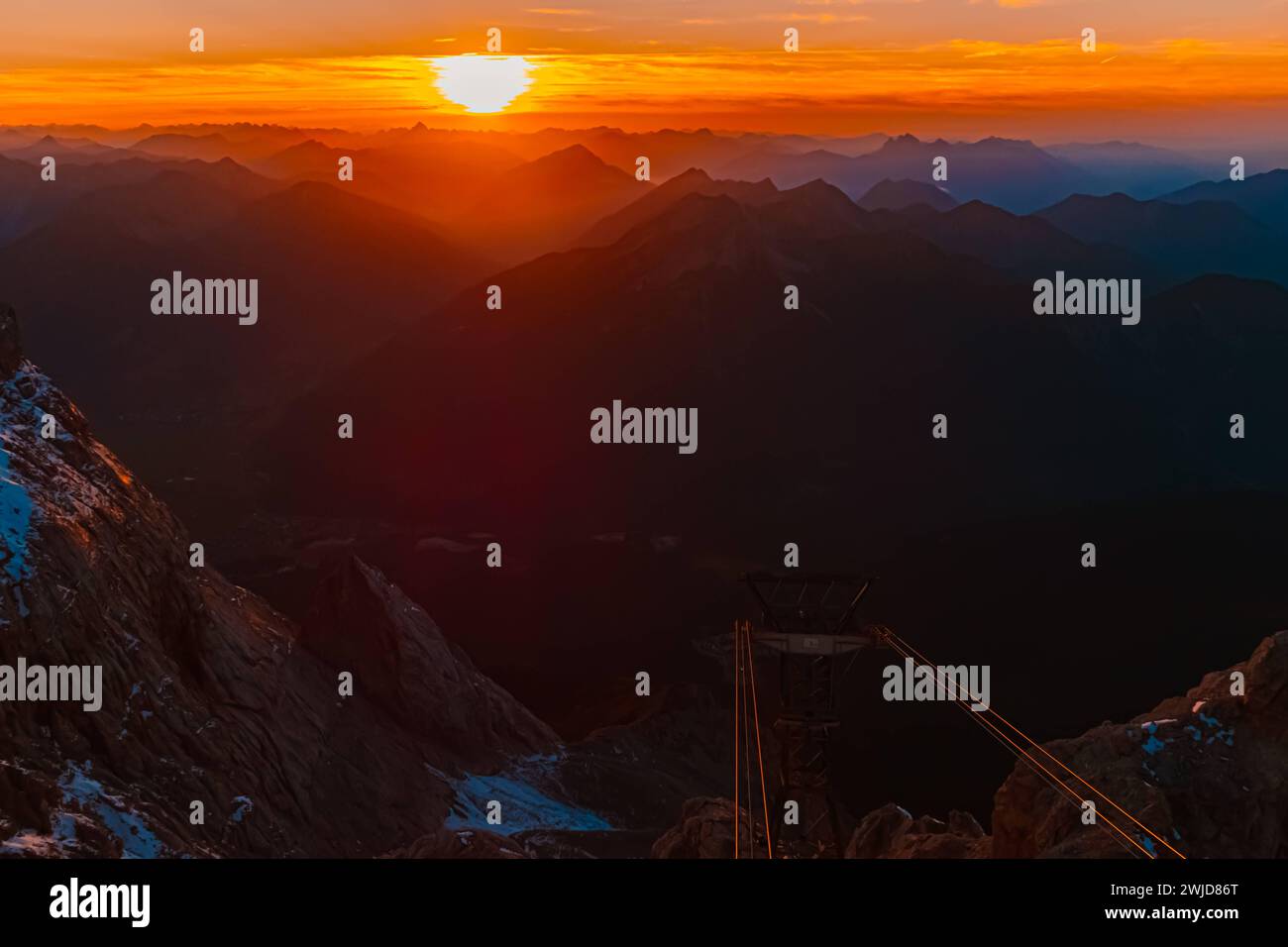 Alpine sunset or sundowner at Mount Zugspitze, Top of Germany, Garmisch ...