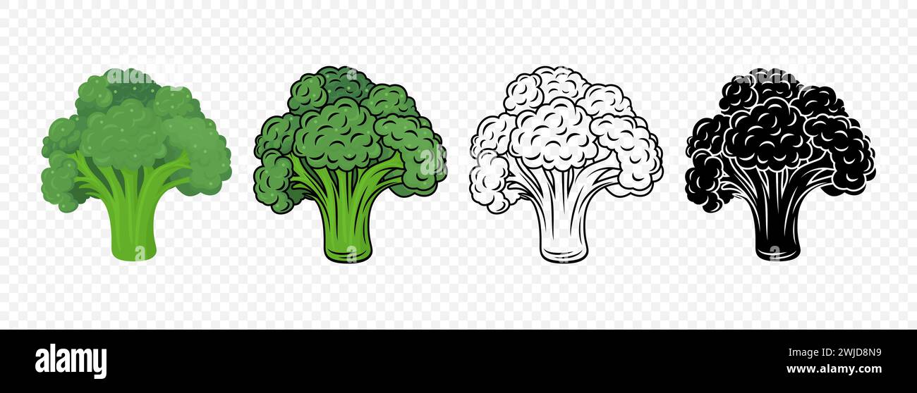 Flat Vector Green Broccoli Icon Set. Design Template of Fresh Cartoon ...