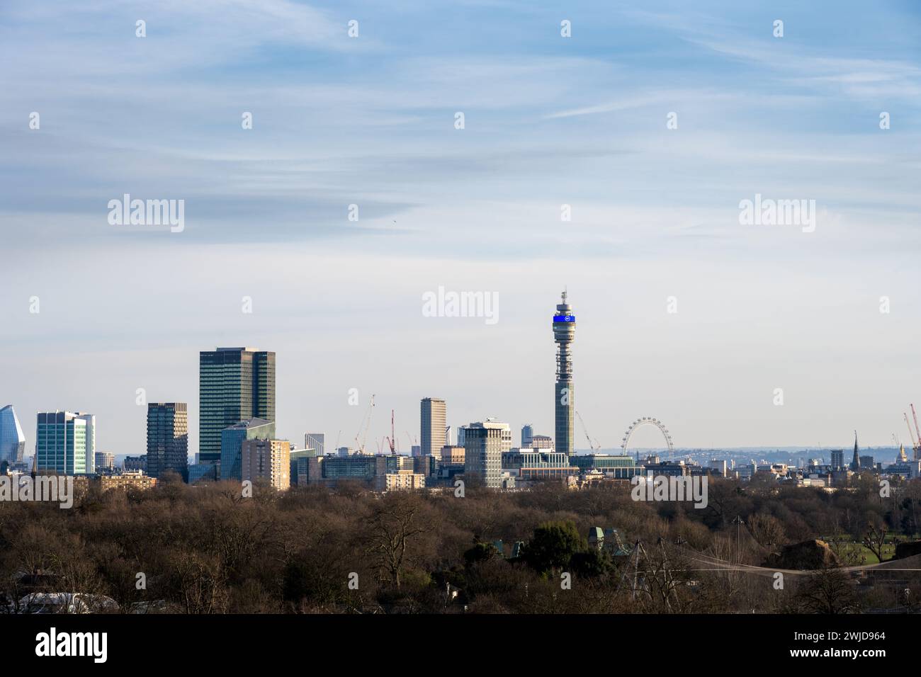 LONDON, ENGLAND JANUARY 28th, 2024: View of BT Tower, London Eye and ...