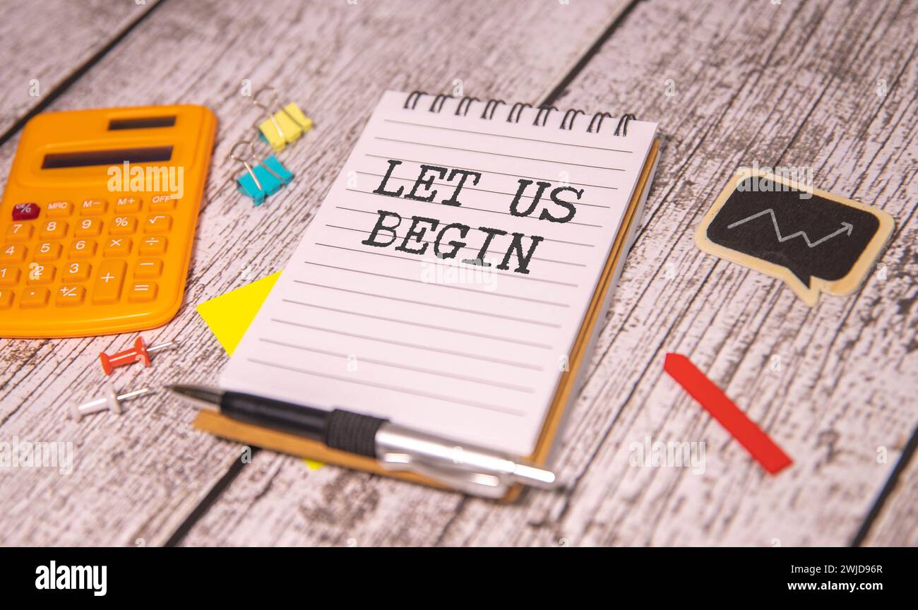 Whiteboard with text Let us get started isolated on white background ...