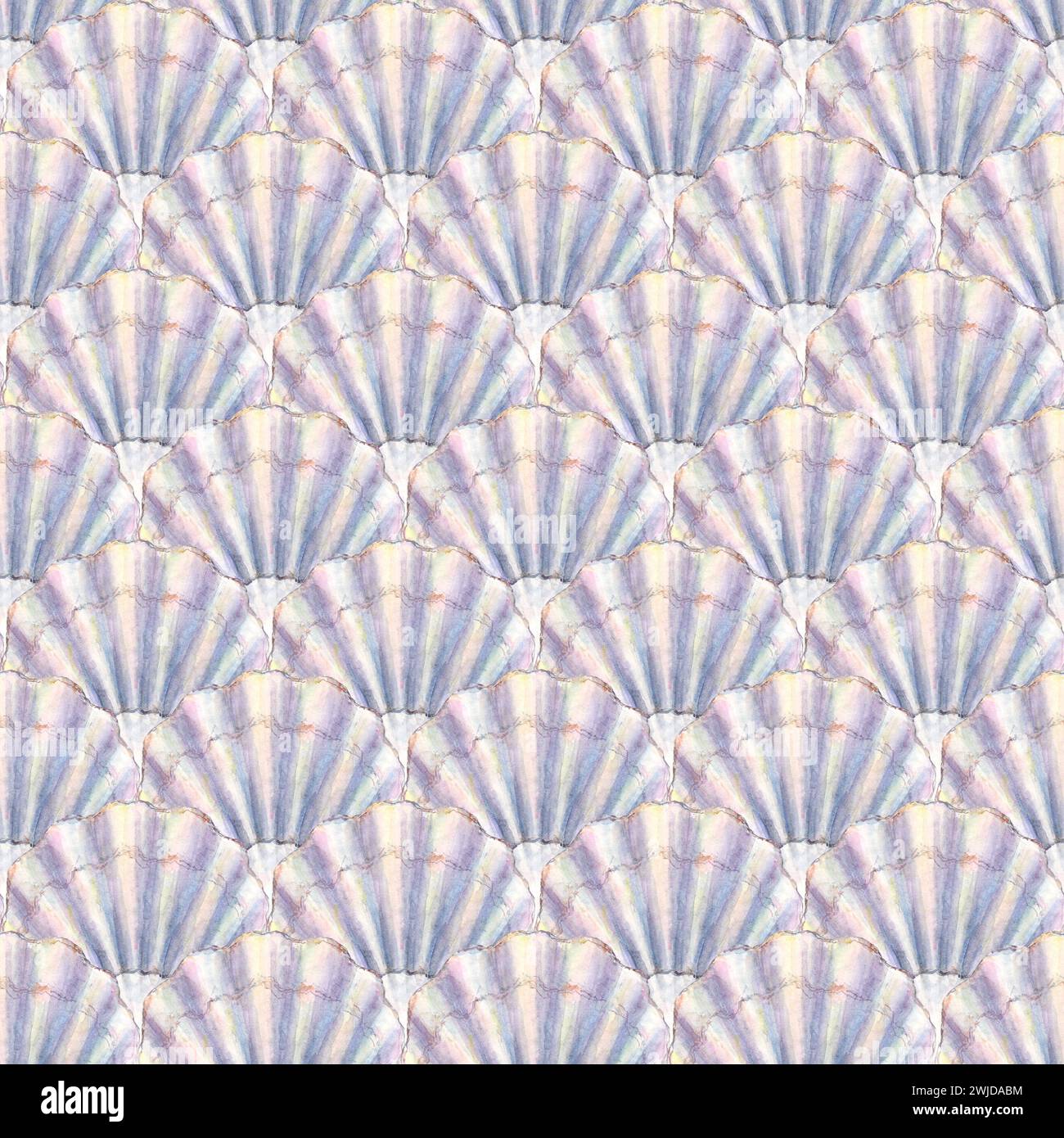 Watercolor sea shell japanese waves pearl color seamless pattern. Hand ...