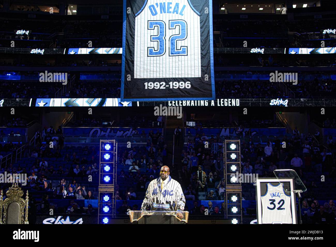 Orlando, Florida, USA, February 13, 2024, Shaquille O'Neal speaking ...