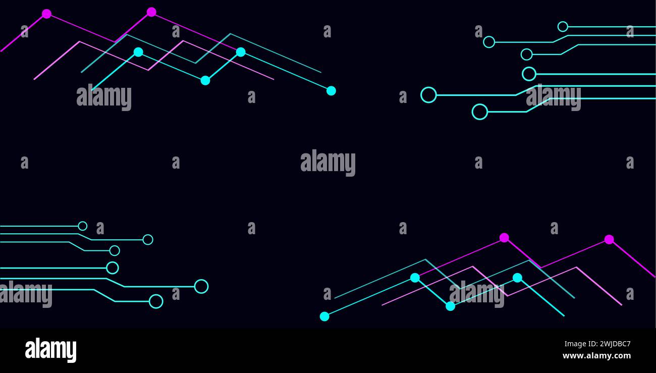 Tech template in cyberpunk style geometric shape. Lines and graphs ...