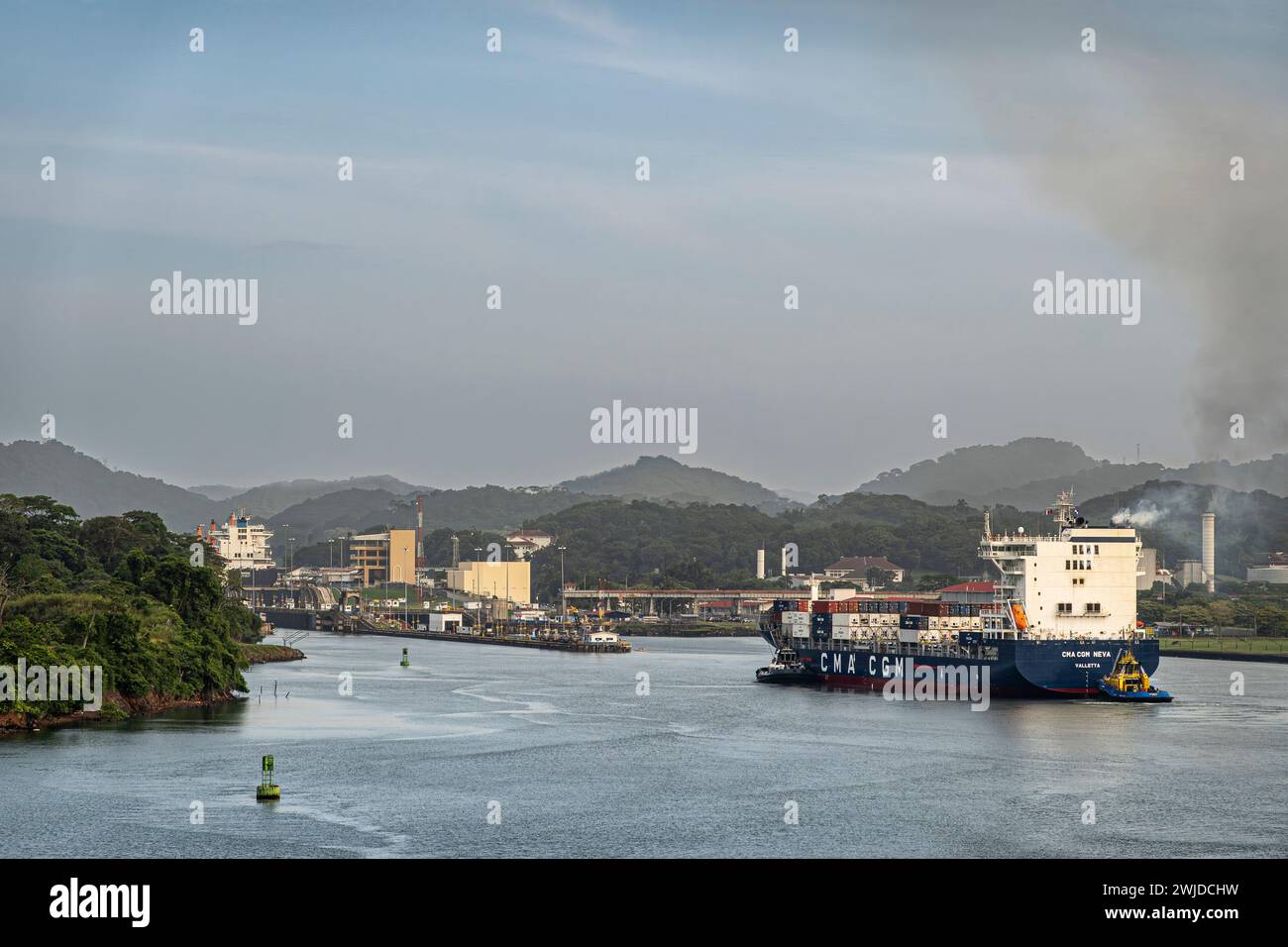 Panama Canal, Panama - July 24, 2023: CMA CGM Neva smoking container ...
