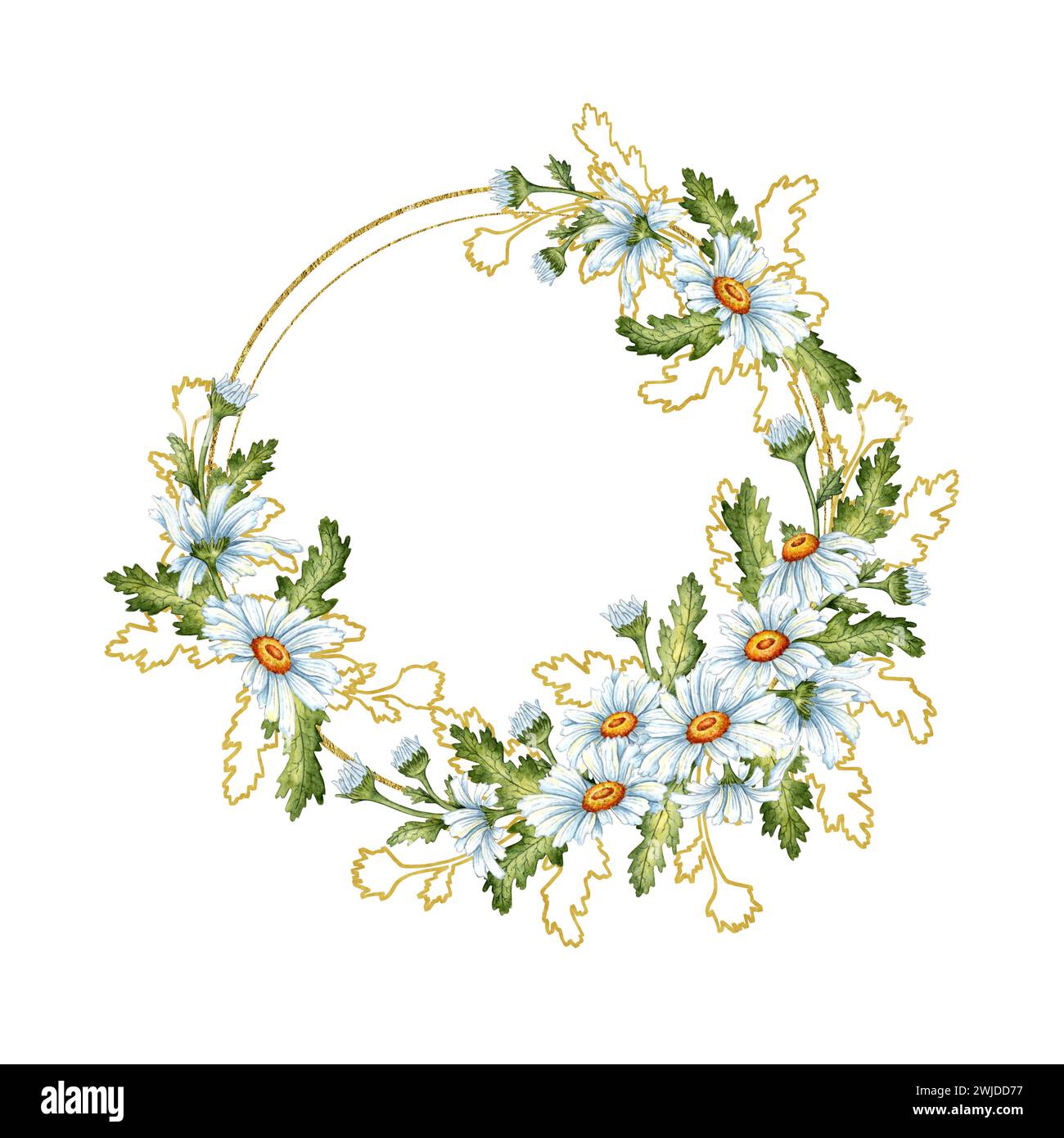 Golden circle flower frame hi-res stock photography and images - Alamy