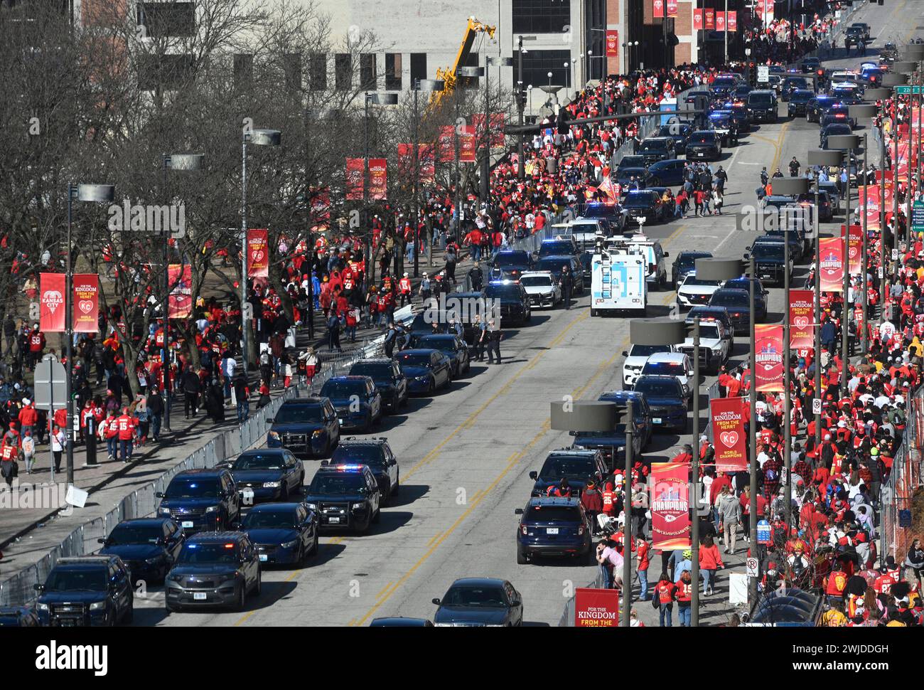 Kansas City, USA. 14th Feb, 2024. Law enforcement vehicles line Grand ...