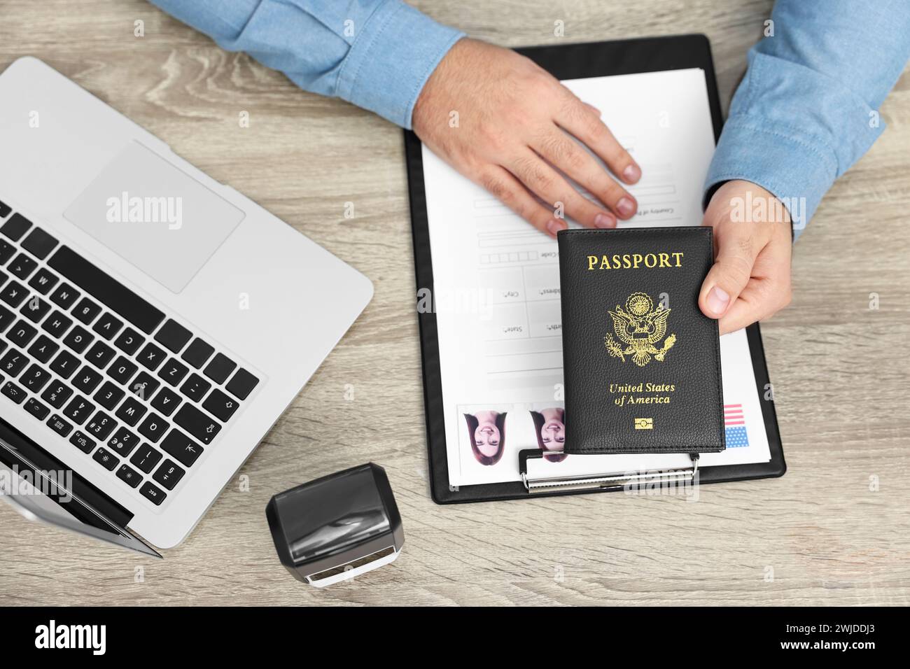 Immigration to United States of America. Man with passport and visa ...