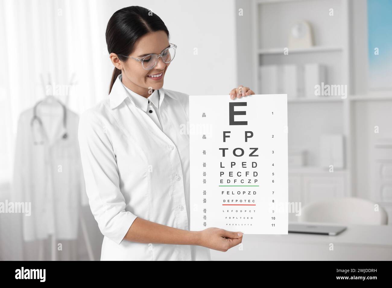 Ophthalmologist with vision test chart in clinic Stock Photo - Alamy