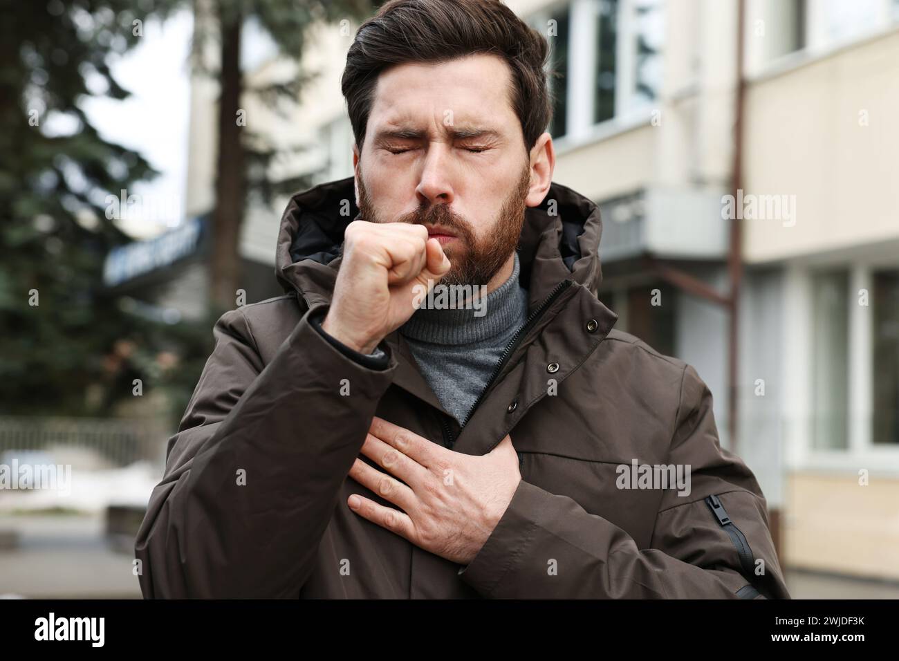 Sick male coughing symptoms bronchitis hi-res stock photography and ...