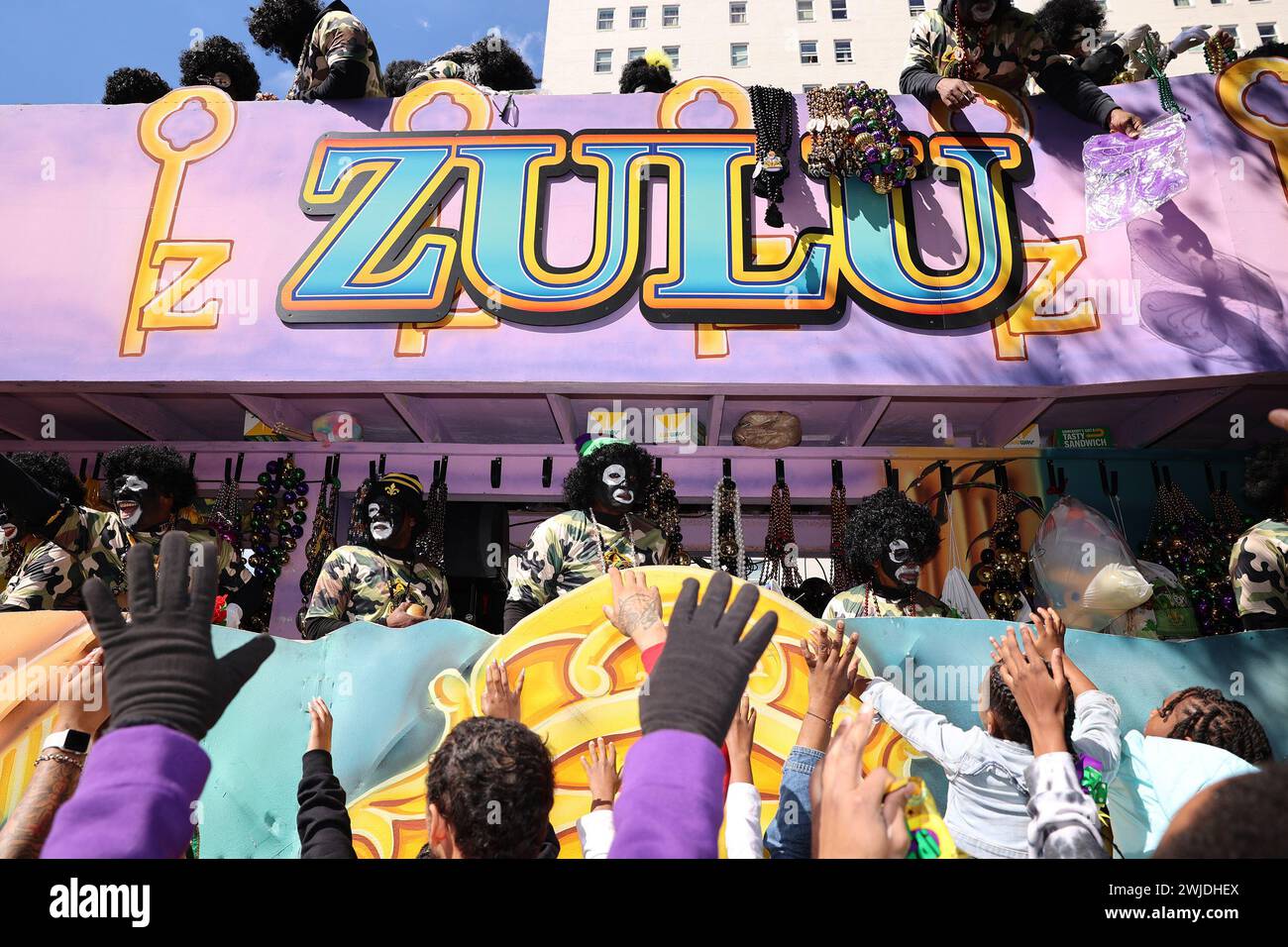 New Orleans, USA. 13th Feb, 2024. The Zulu Float passes through during ...