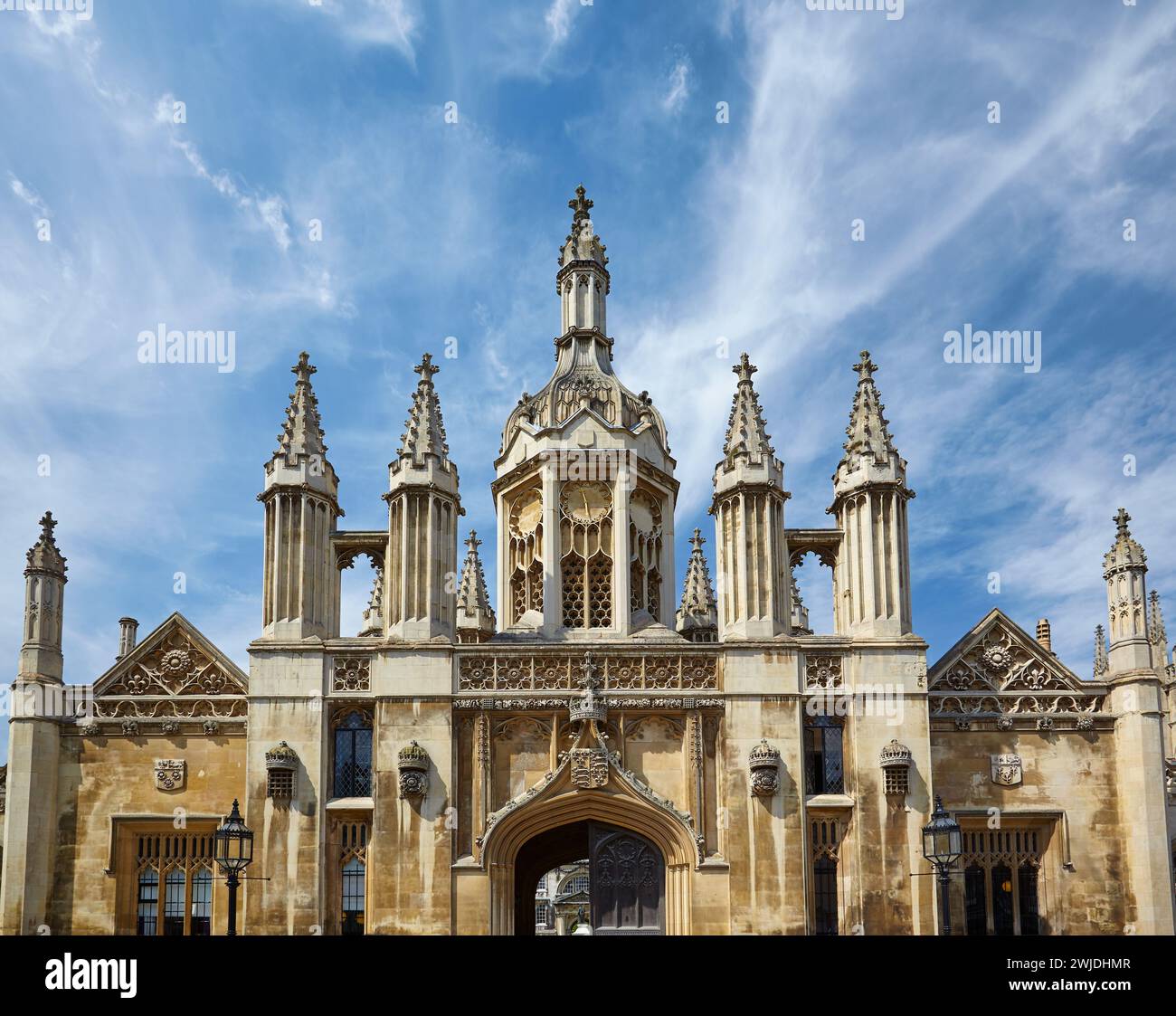 The view up to the clock tower of King's College Gatehouse designed by ...