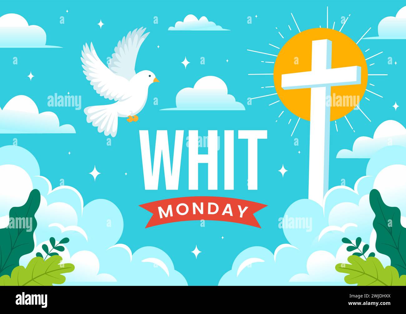 Whit Monday Vector Illustration with a Pigeon or Dove for Christian ...