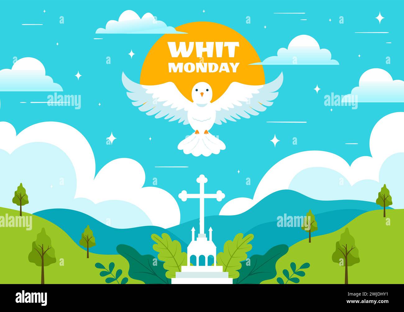 Whit Monday Vector Illustration with a Pigeon or Dove for Christian ...
