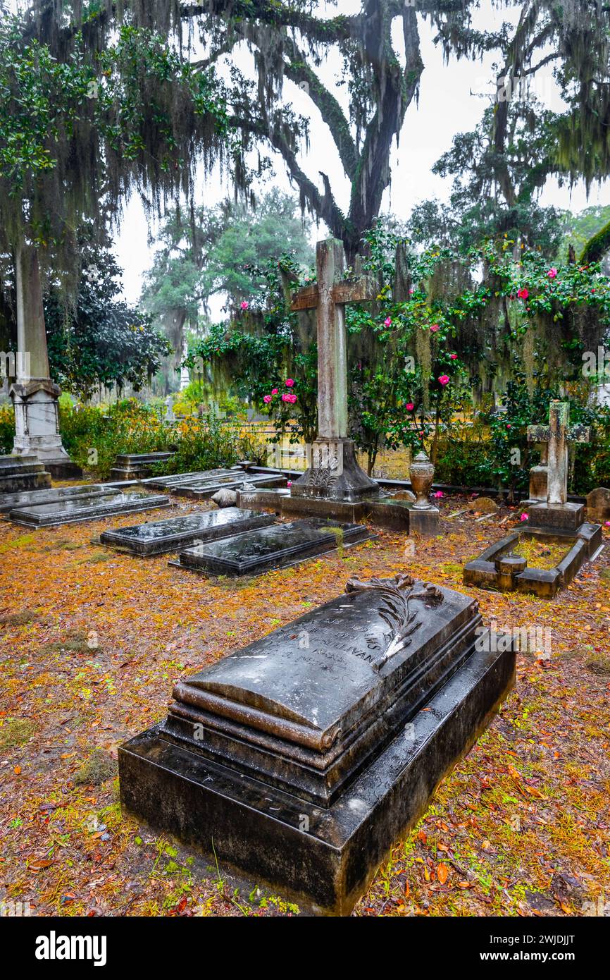 Scenic view of Bonaventure graveyard cemetery architecture at fall ...