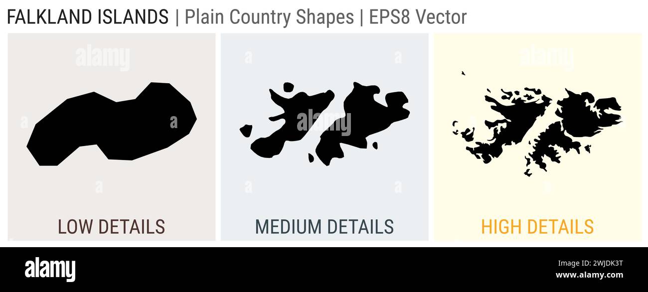 Falklands - plain country shape. Low, medium and high detailed maps of ...