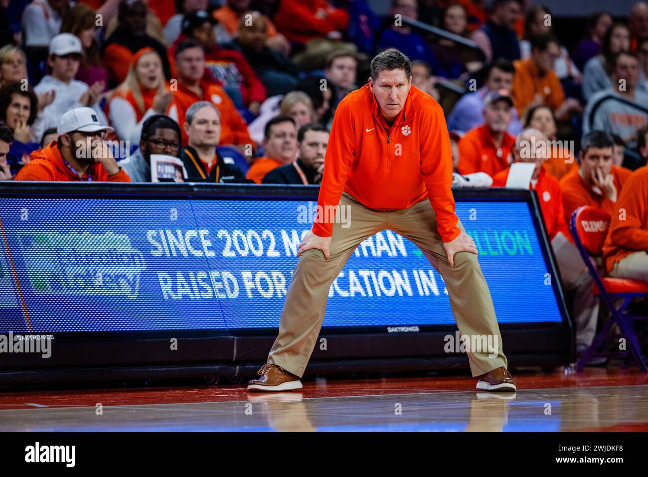 February 14, 2024: Clemson Tigers head coach Brad Brownell during the ...