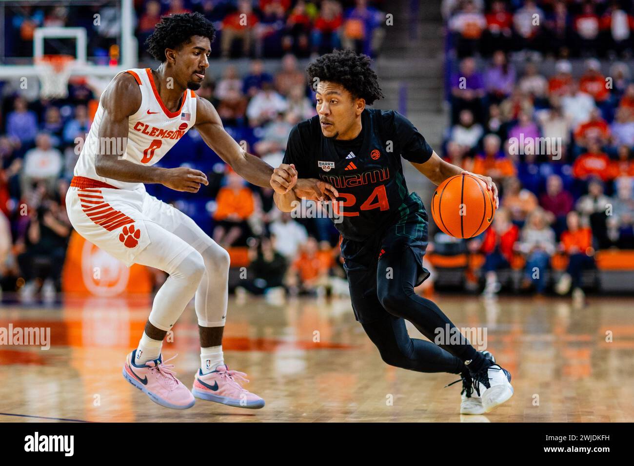 Clemson, SC, USA. 14th Feb, 2024. Miami (Fl) Hurricanes guard Nijel ...